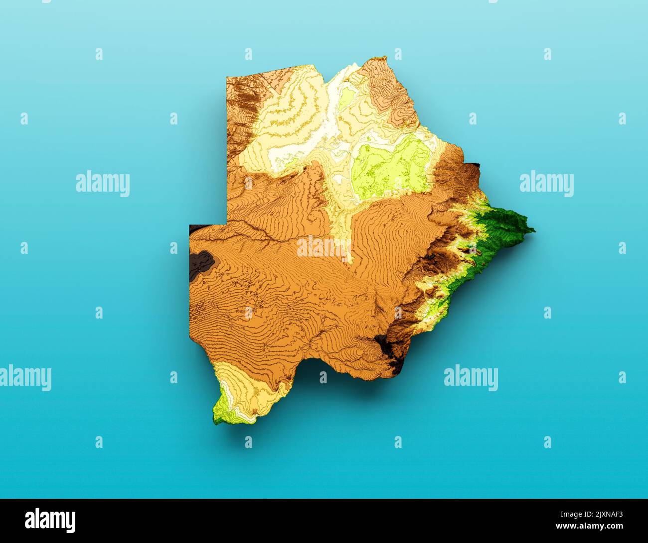 The 3d rendering of the Botswana map isolated on blue background Stock ...