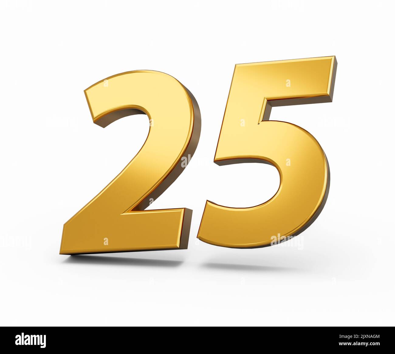 The 3d rendering of the golden number 25 isolated on white background ...