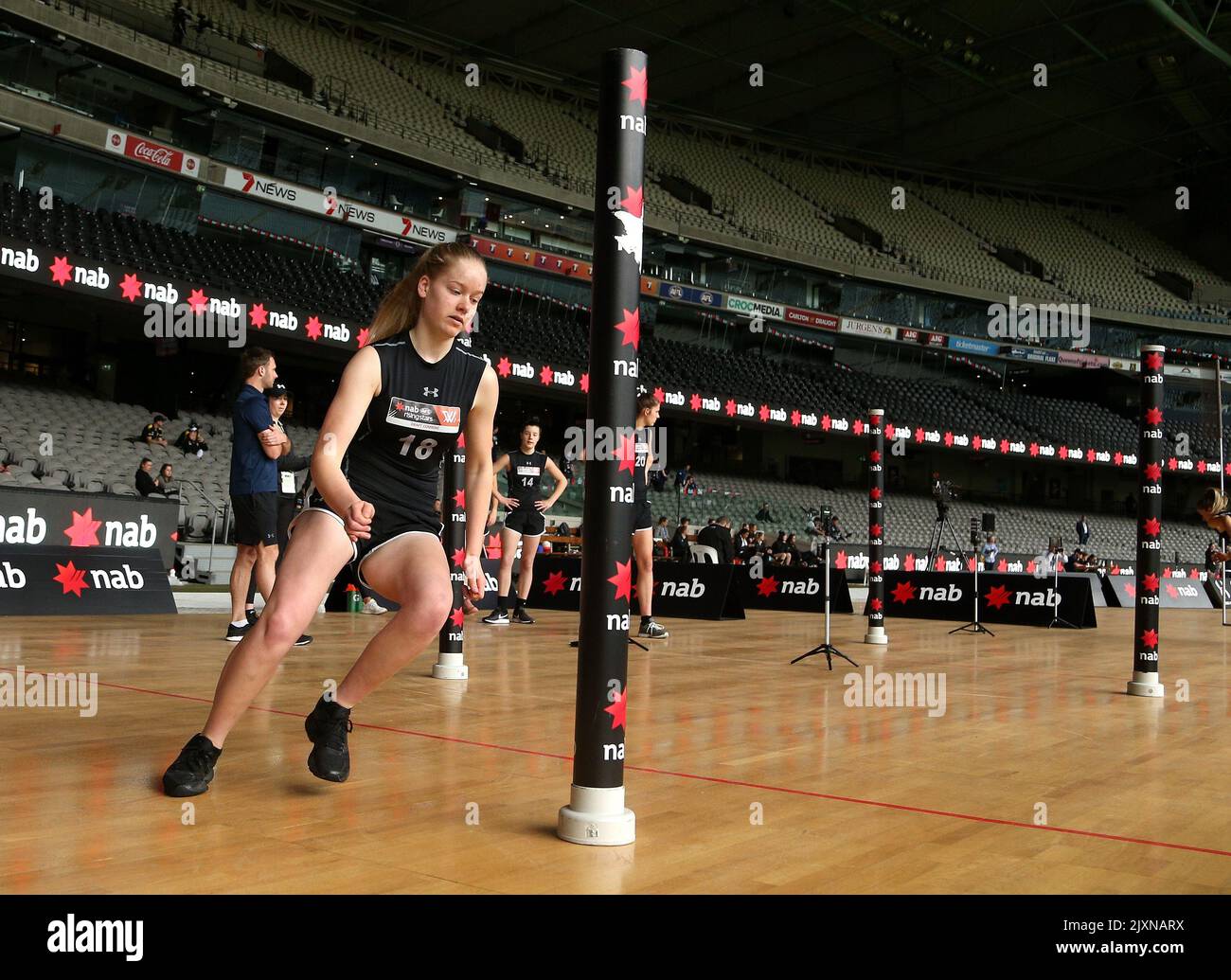 Lauren Butler of Victoria takes part in an agility test during the 2018 ...