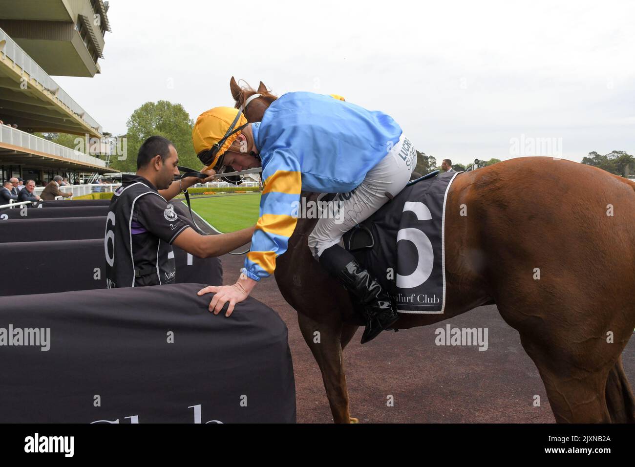 Jockey James McDonald is seen in the mounting yard after riding Orcein ...