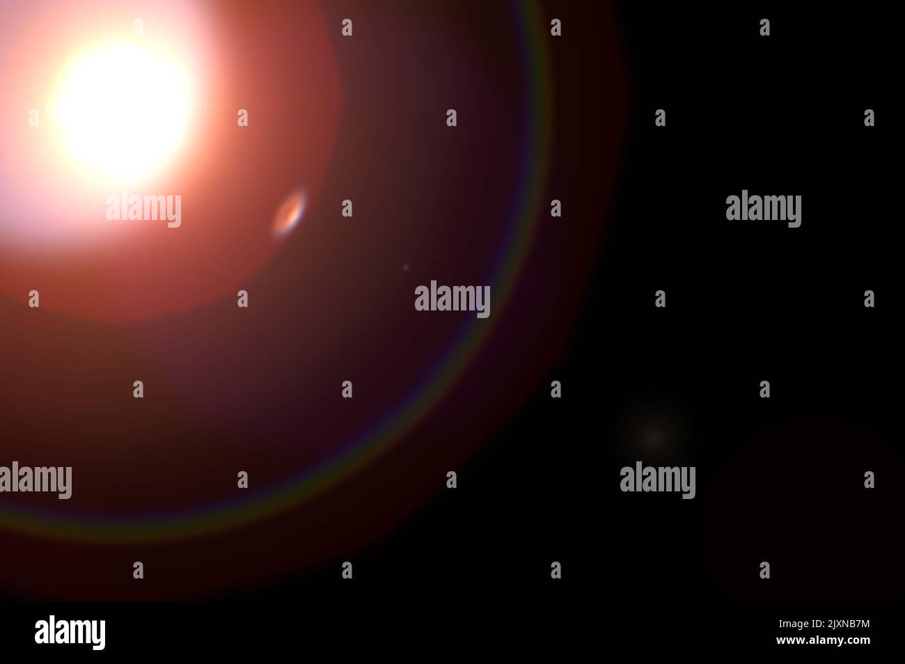 Lens flare and light beam on dark background orange color style. Abstract Natural Sun flare on ...