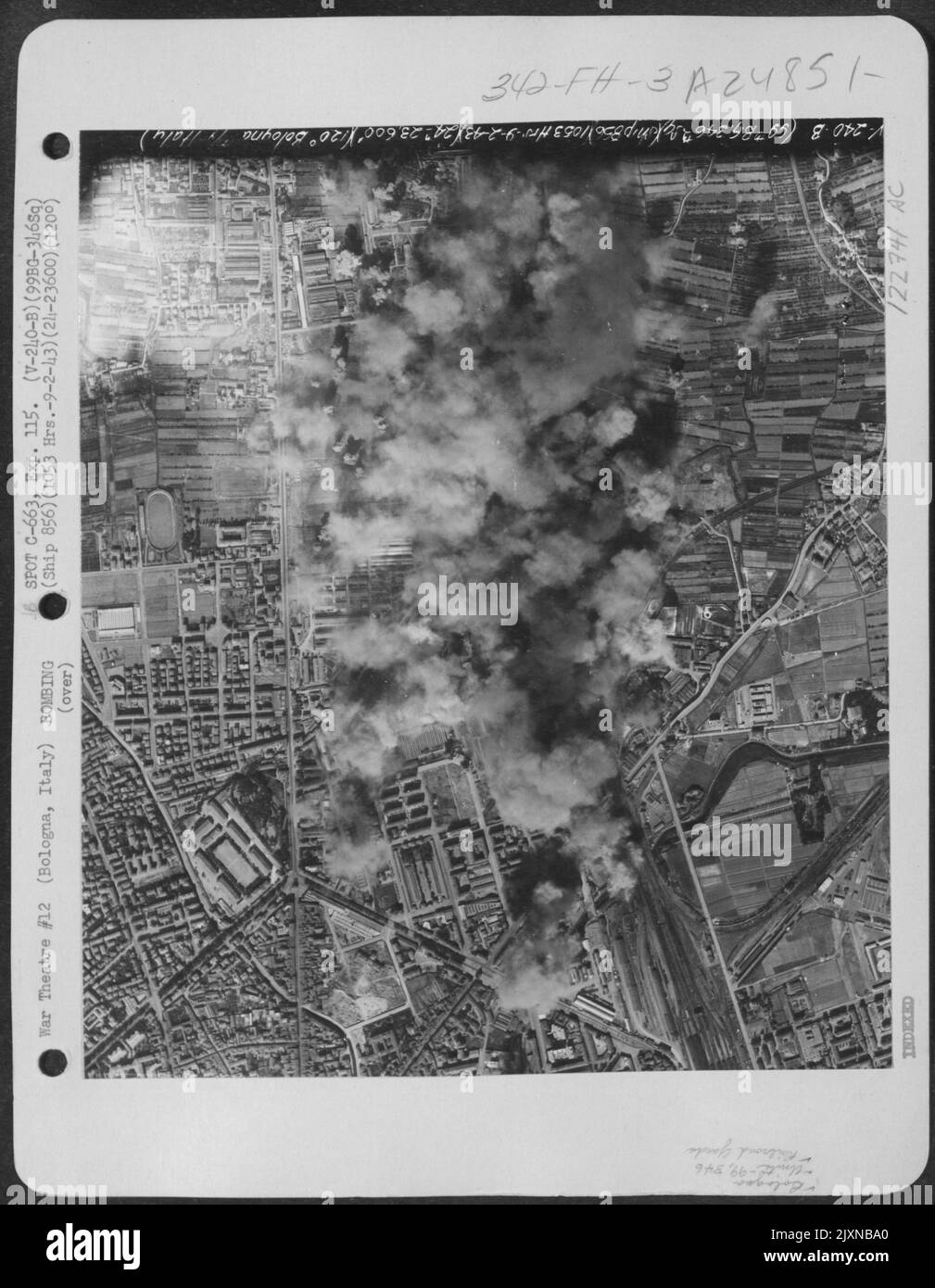 Bomb Bursts Cover The Marshalling Yards At Bologna, Italy, On September ...