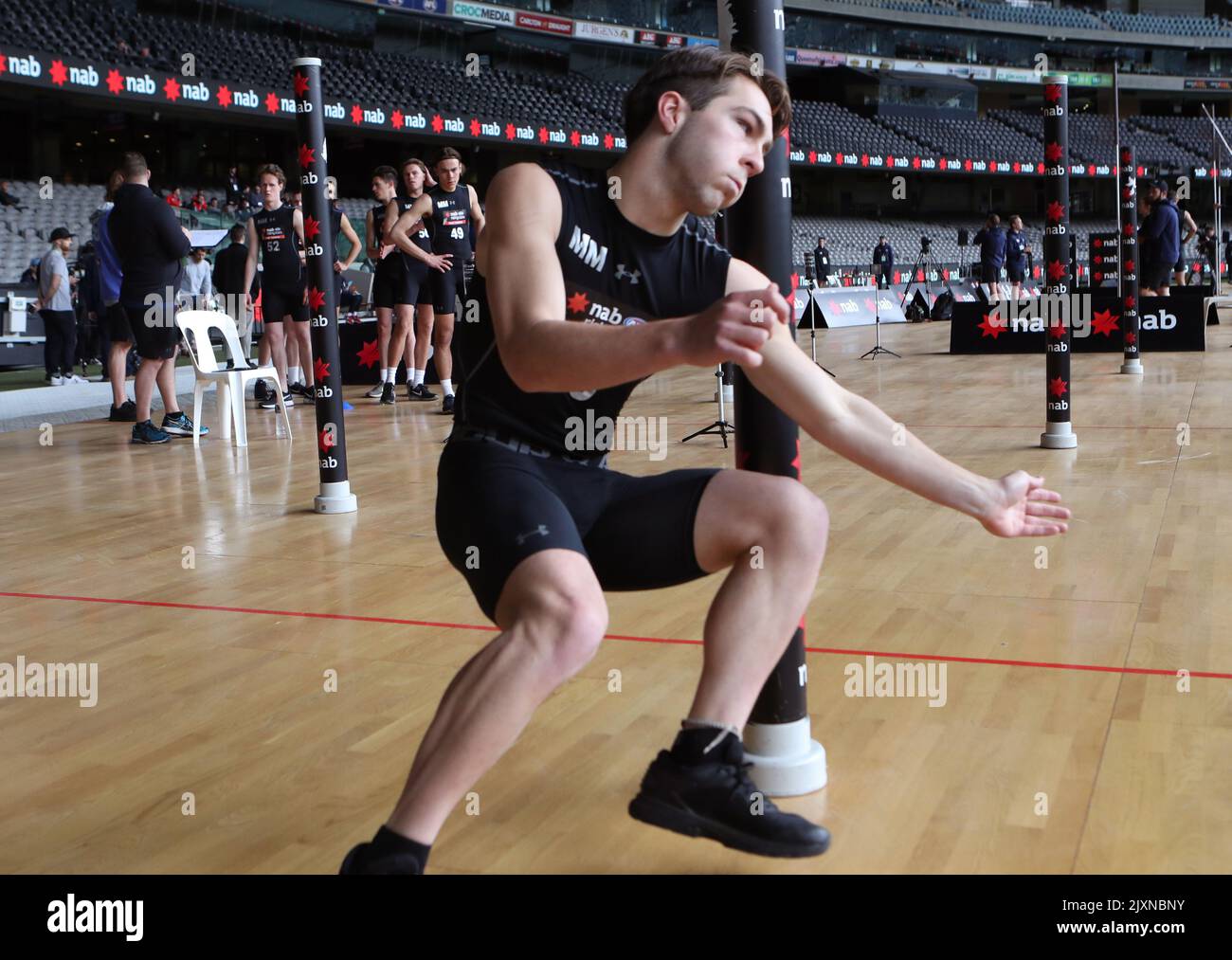 Rhylee West of the Calder Cannons takes part in an agility test during ...