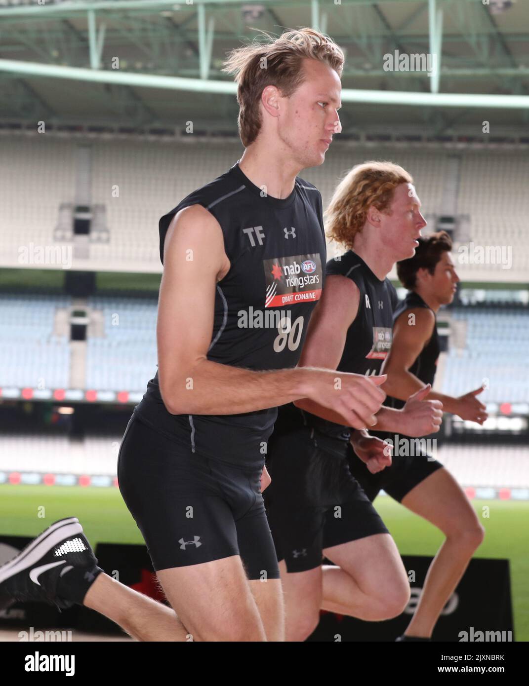 Woodville West Torrens' Jack Lukosius (left) during the 2018 AFL Draft ...