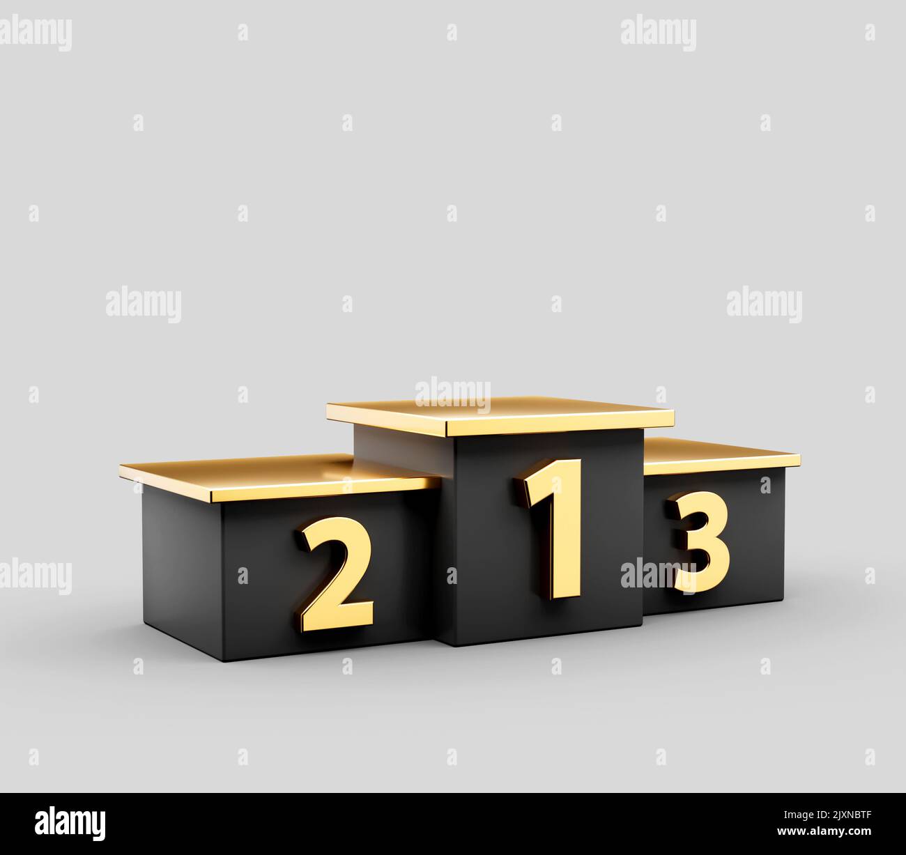 The 3d rendering of the black and golden winner podium with 1 2 3 ...