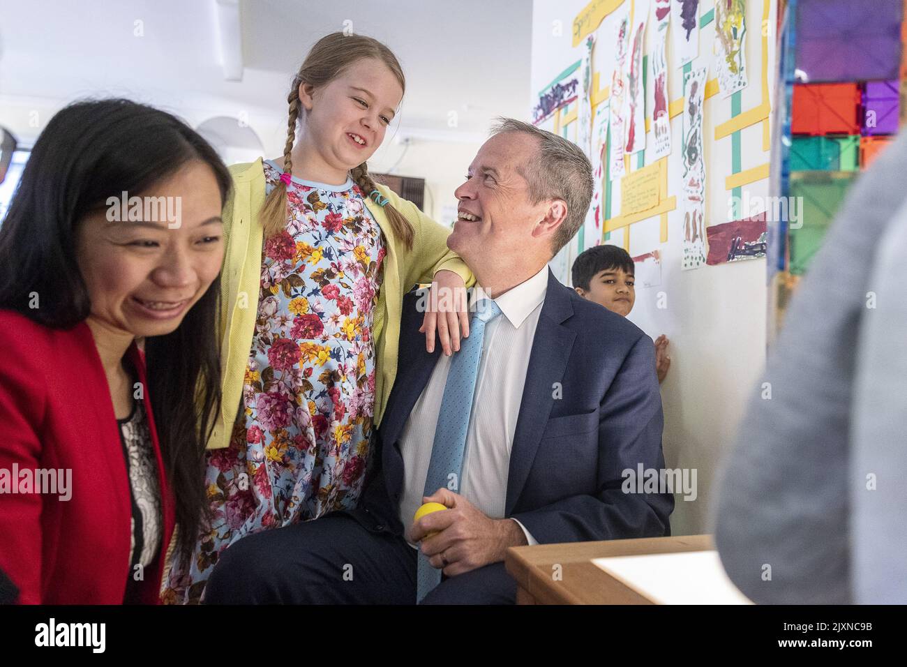 Opposition leader Bill Shorten and his daughter, Clementine, greet ...