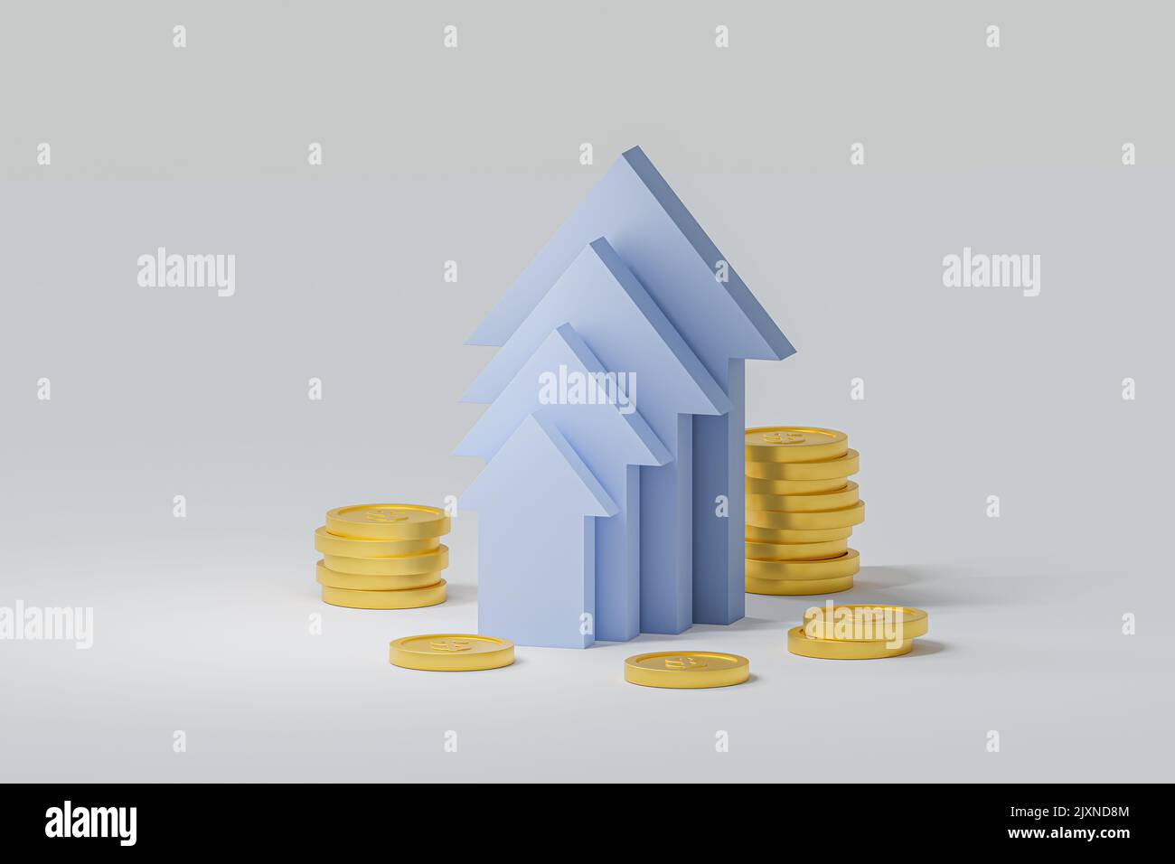 Golden coins and arrows pointing up. Return on investment, deposit ...