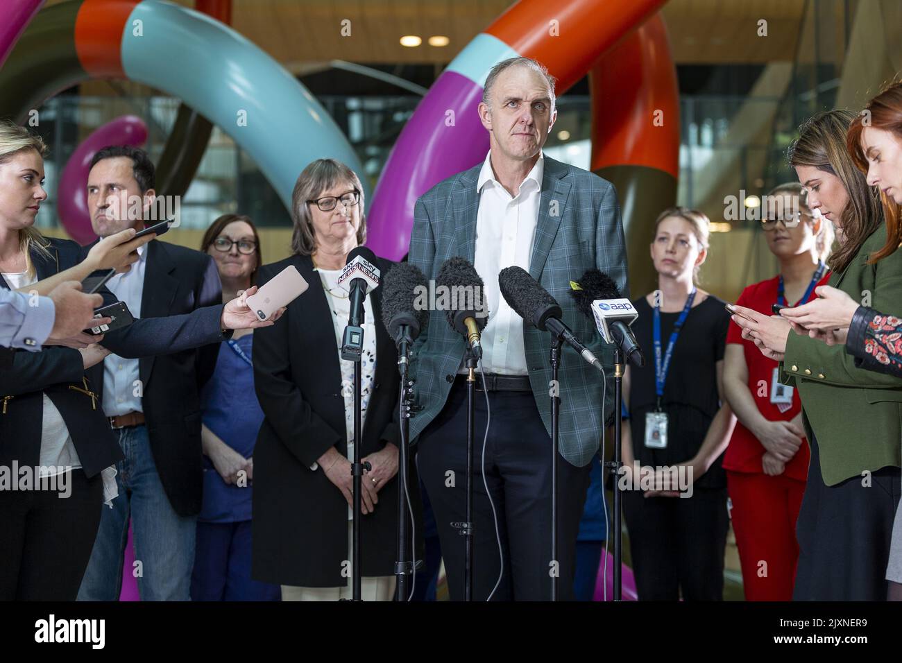 Paediatric surgeon Dr Joe Crameri speaks to the media during a press ...