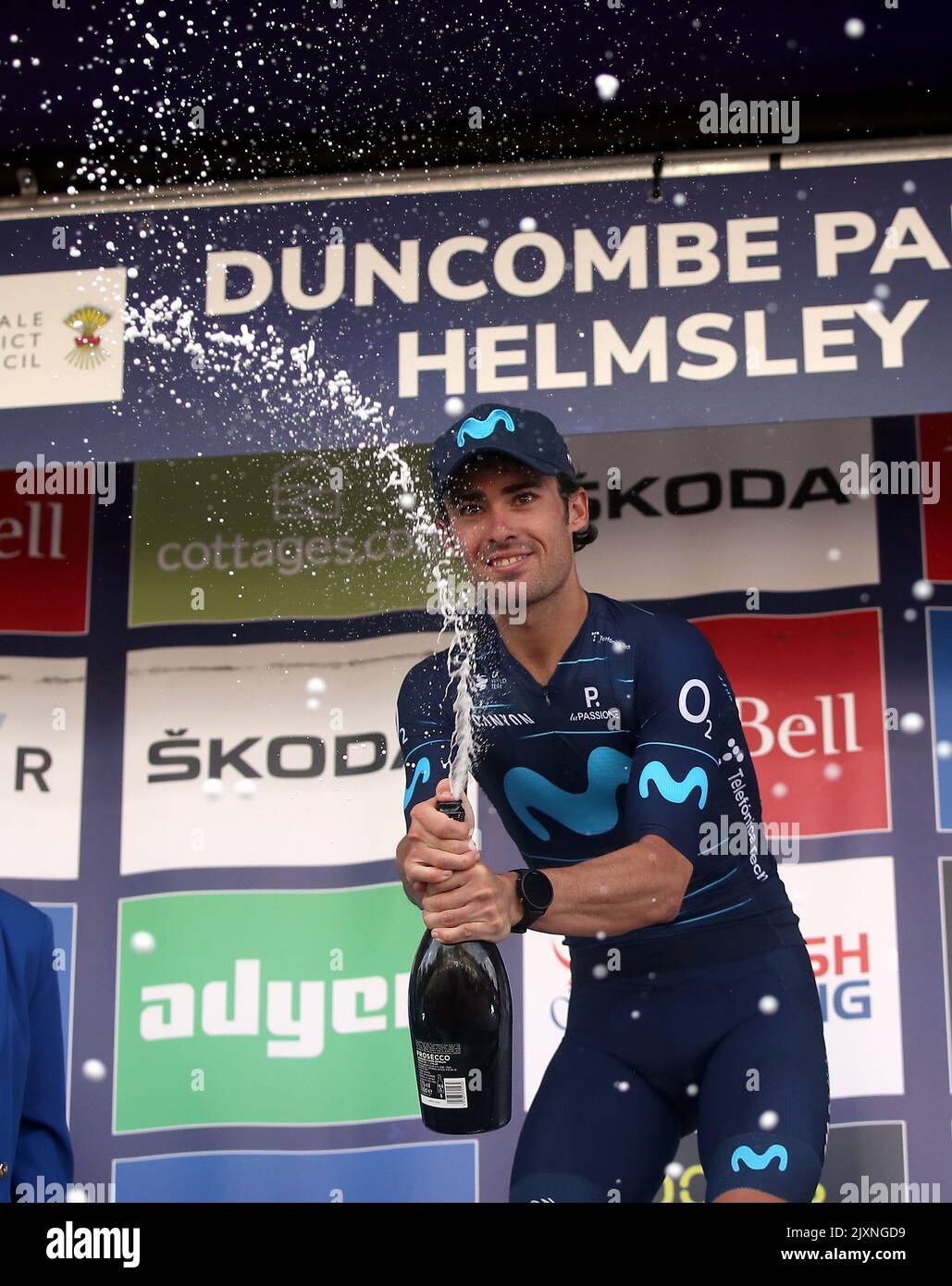 Stage winner Movistar Team’s Gonzalo Serrano on the podium after stage ...
