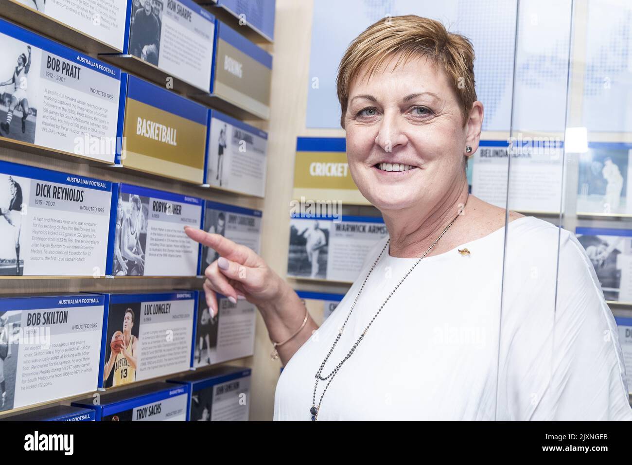 Robyn Maher poses for a photograph with her plaque during the 2018 ...