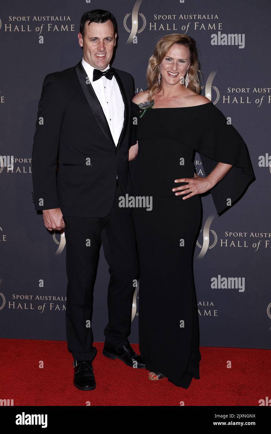 Sharelle McMahon and Brek Mansfield arrive at the Sport Australia Hall ...