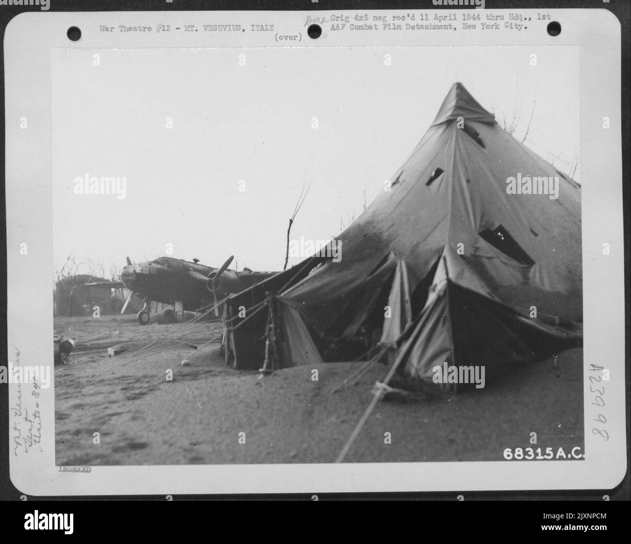 A Tent Of The 340Th Bomb Group Which Was Damaged During The Eruption Of ...