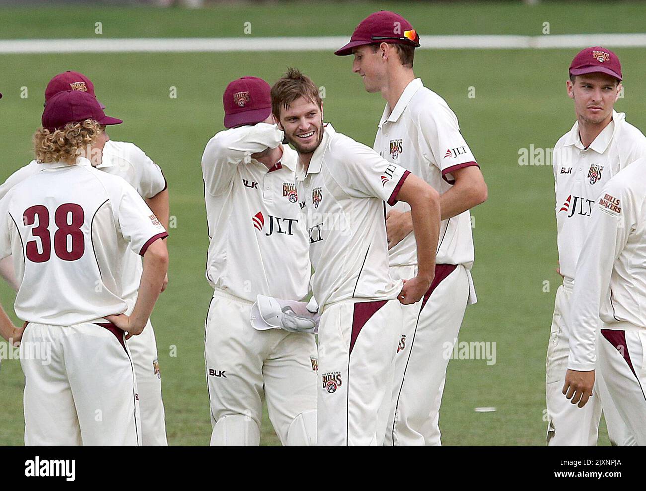 Mark Steketee of the Bulls (centre) celebrates taking a wicket with ...