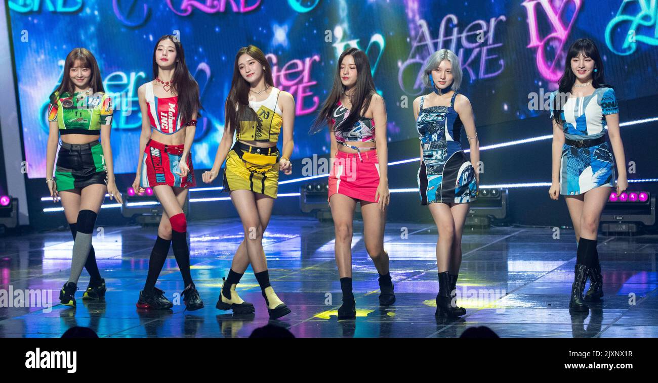 South Korean K-Pop girl group IVE, performs on the stage during a MBC ...