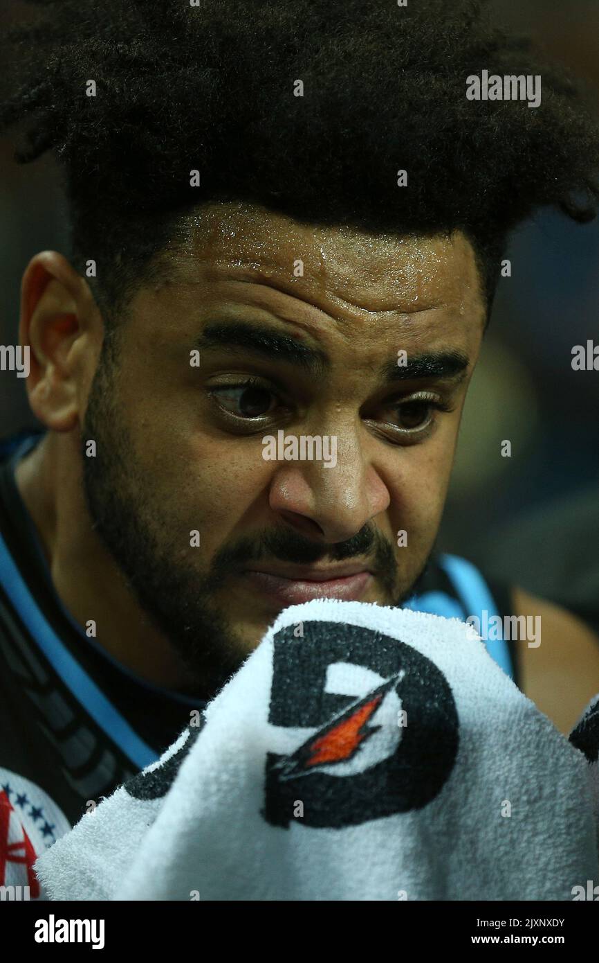 Corey Webster of the Breakers during a timeout in the Round 2 NBL match ...