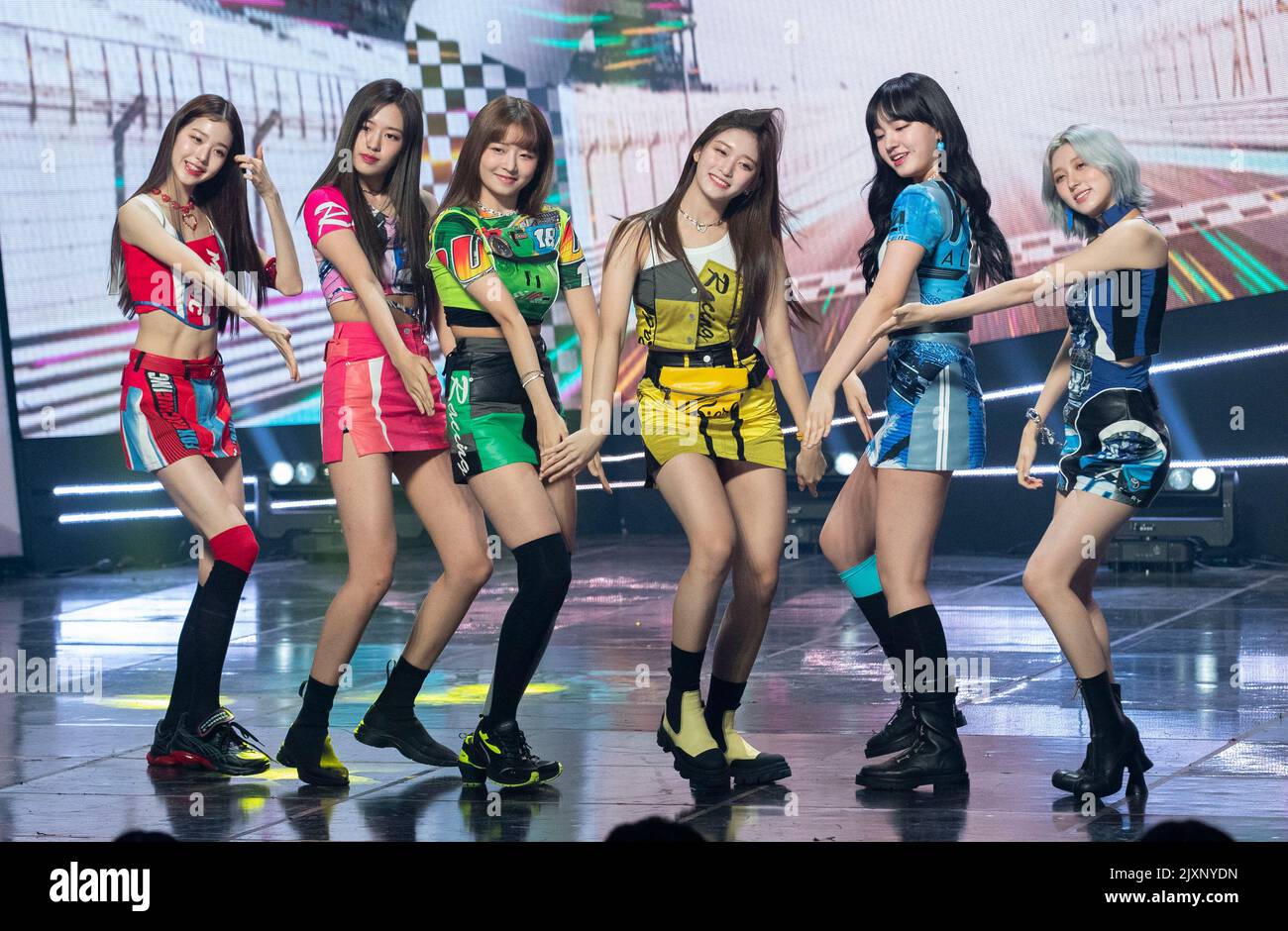 South Korean K-Pop girl group IVE, performs on the stage during a MBC ...