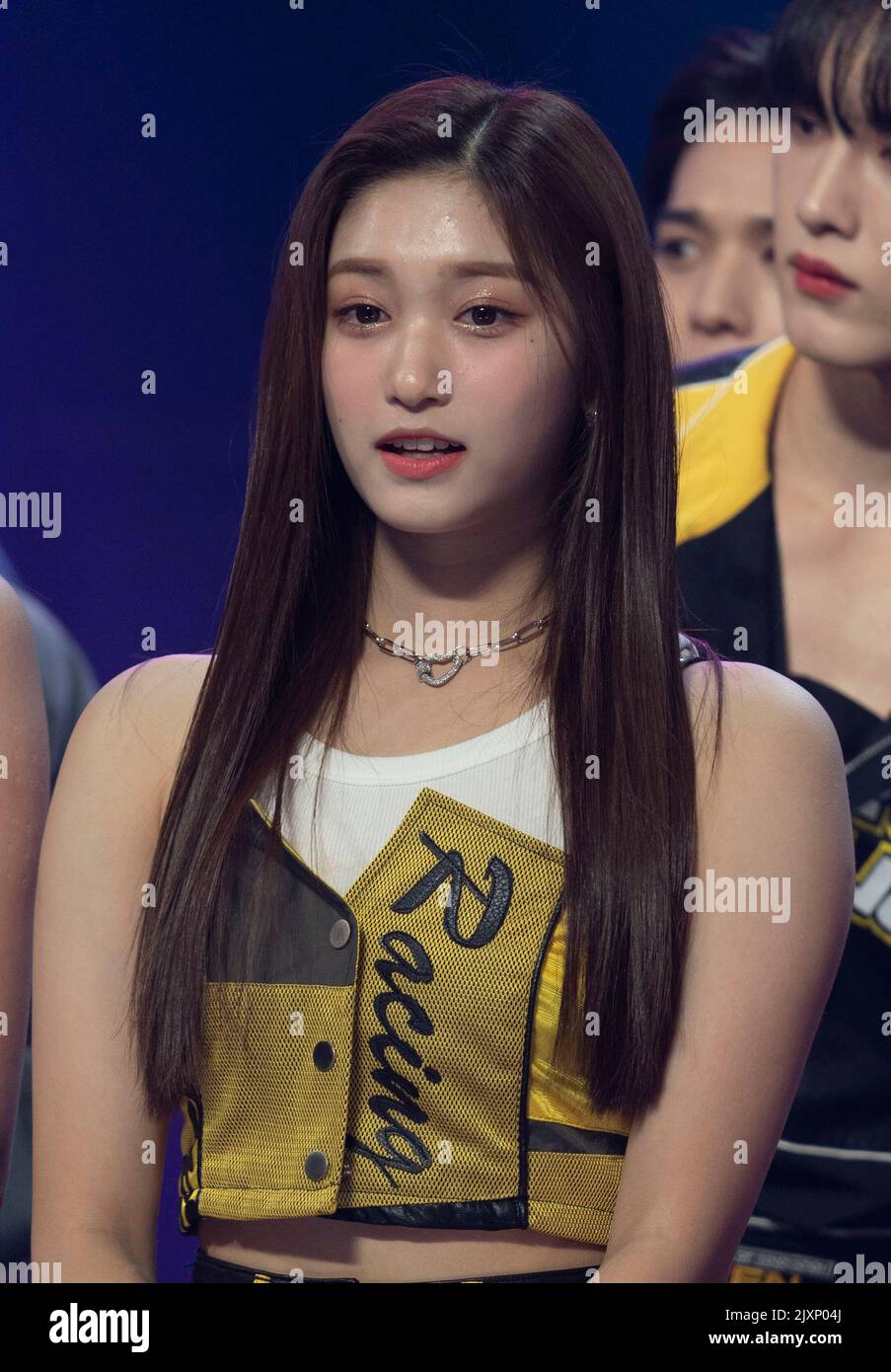 South Korean K-Pop girl group IVE, performs on the stage during a MBC TV K-Pop music chart ...