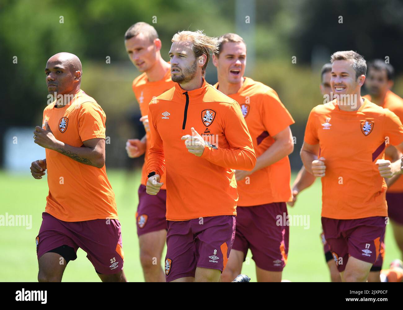 Jacob Pepper (centre) is seen during a Brisbane Roar training session ...