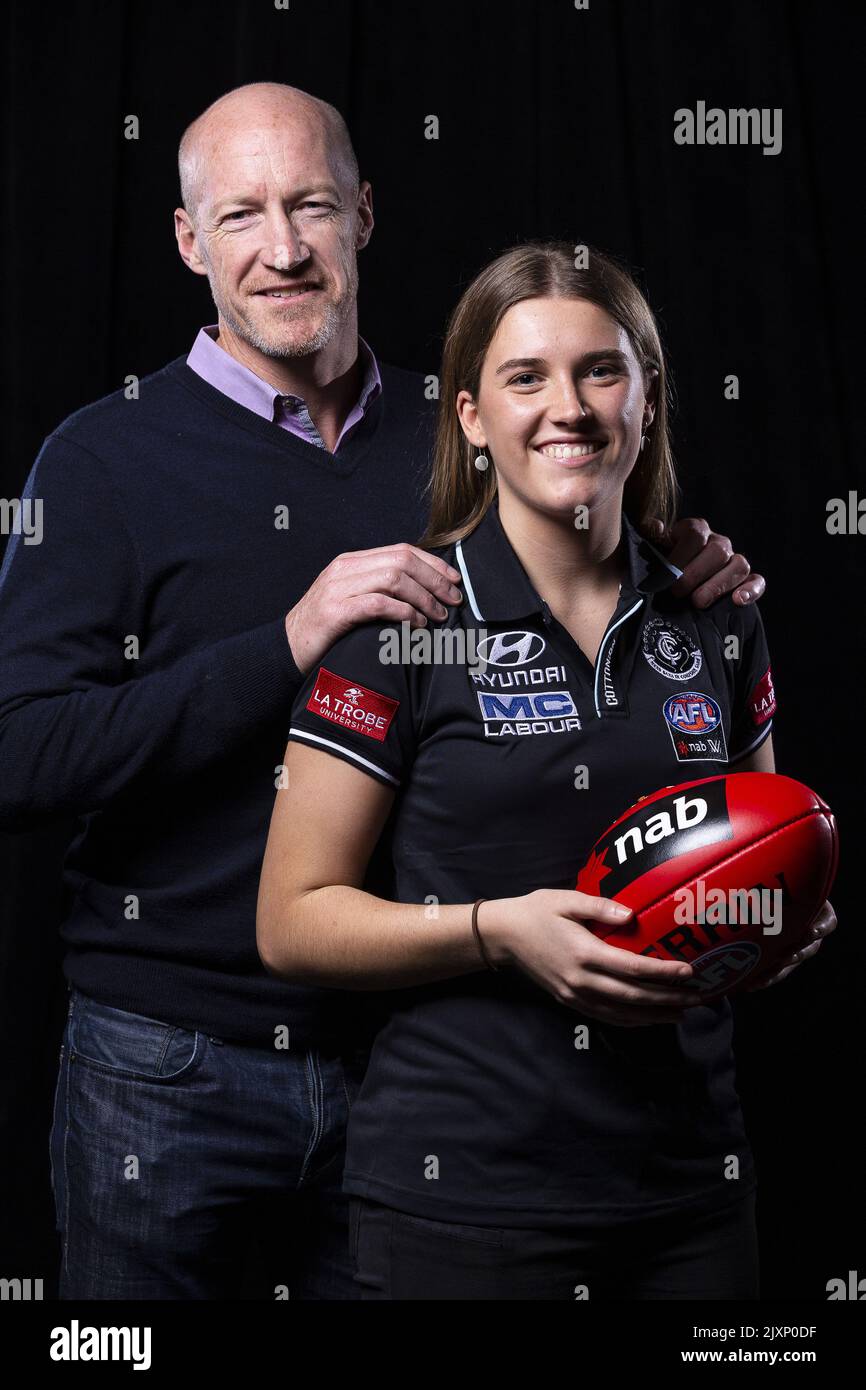 Abbie McKay of the Blues poses for a photograph with her father Andrew ...