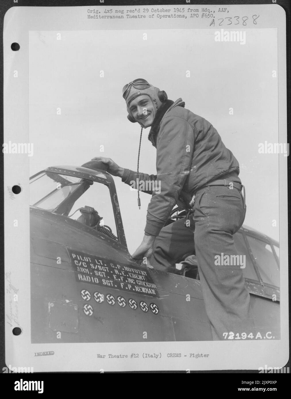 Lt. G.P. Novotny Steps Into The Cockpit Of His Plane At A Fighter Group Base In Italy Stock ...
