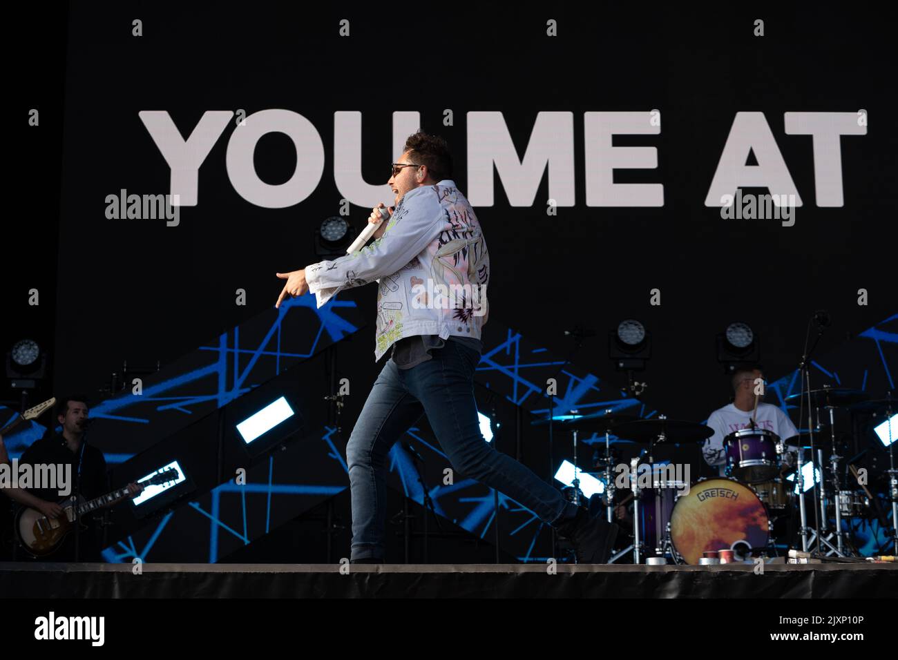 You Me At Six are seen playing on the main stage of the Leeds Festival ...