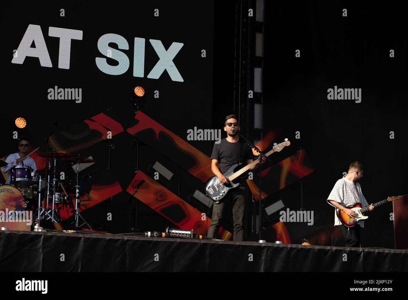 You Me At Six are seen playing on the main stage of the Leeds Festival ...