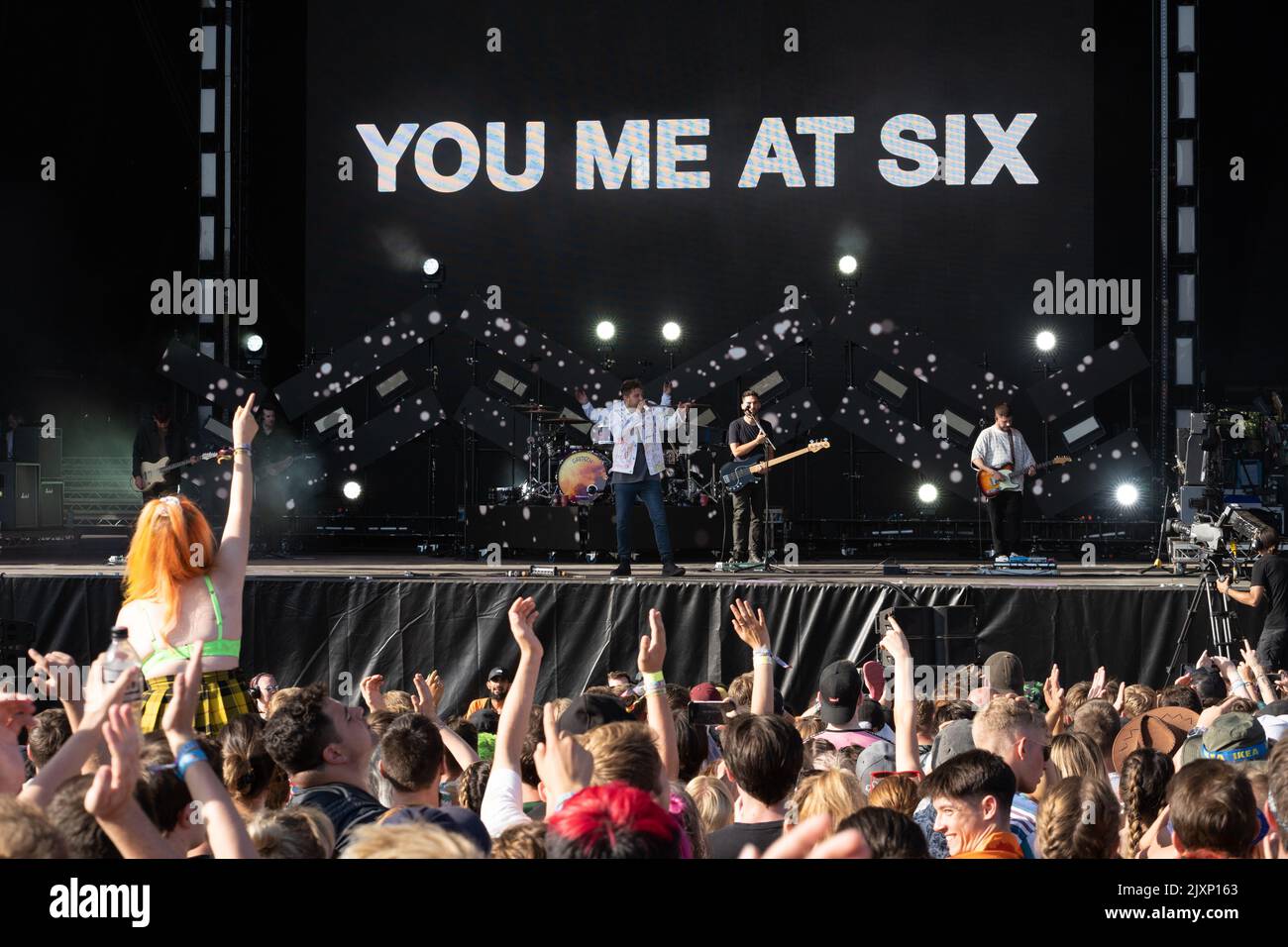 You Me At Six are seen playing on the main stage of the Leeds Festival ...