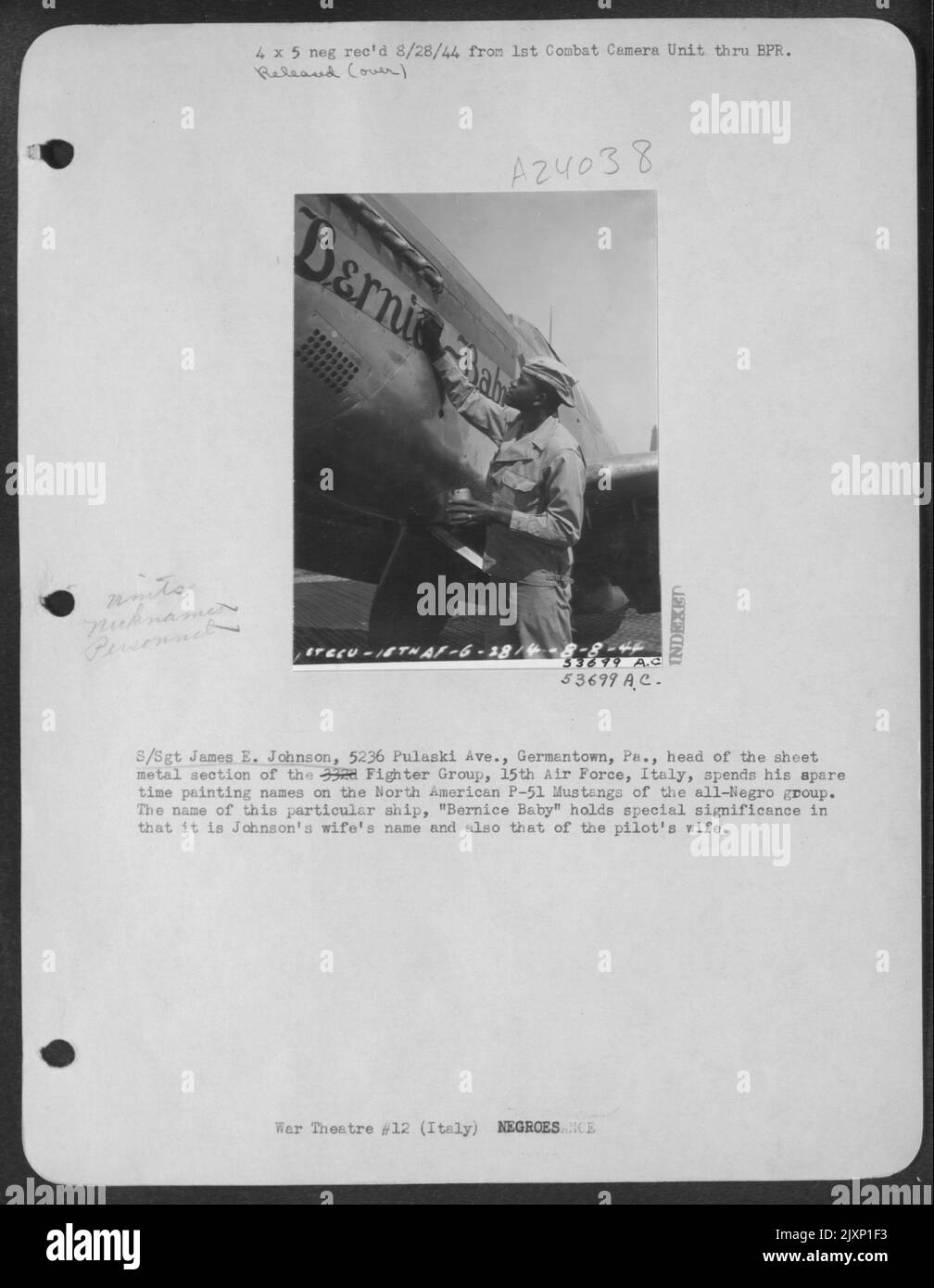 S/Sgt James E. Johnson, 5236 Pulaski Ave., Germantown, Pa., head of the ...