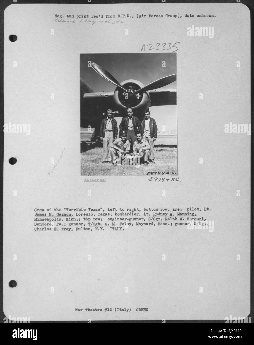 Crew Of The 'Terrible Texan' Left To Right, Bottom Row, Are: Pilot, Lt ...