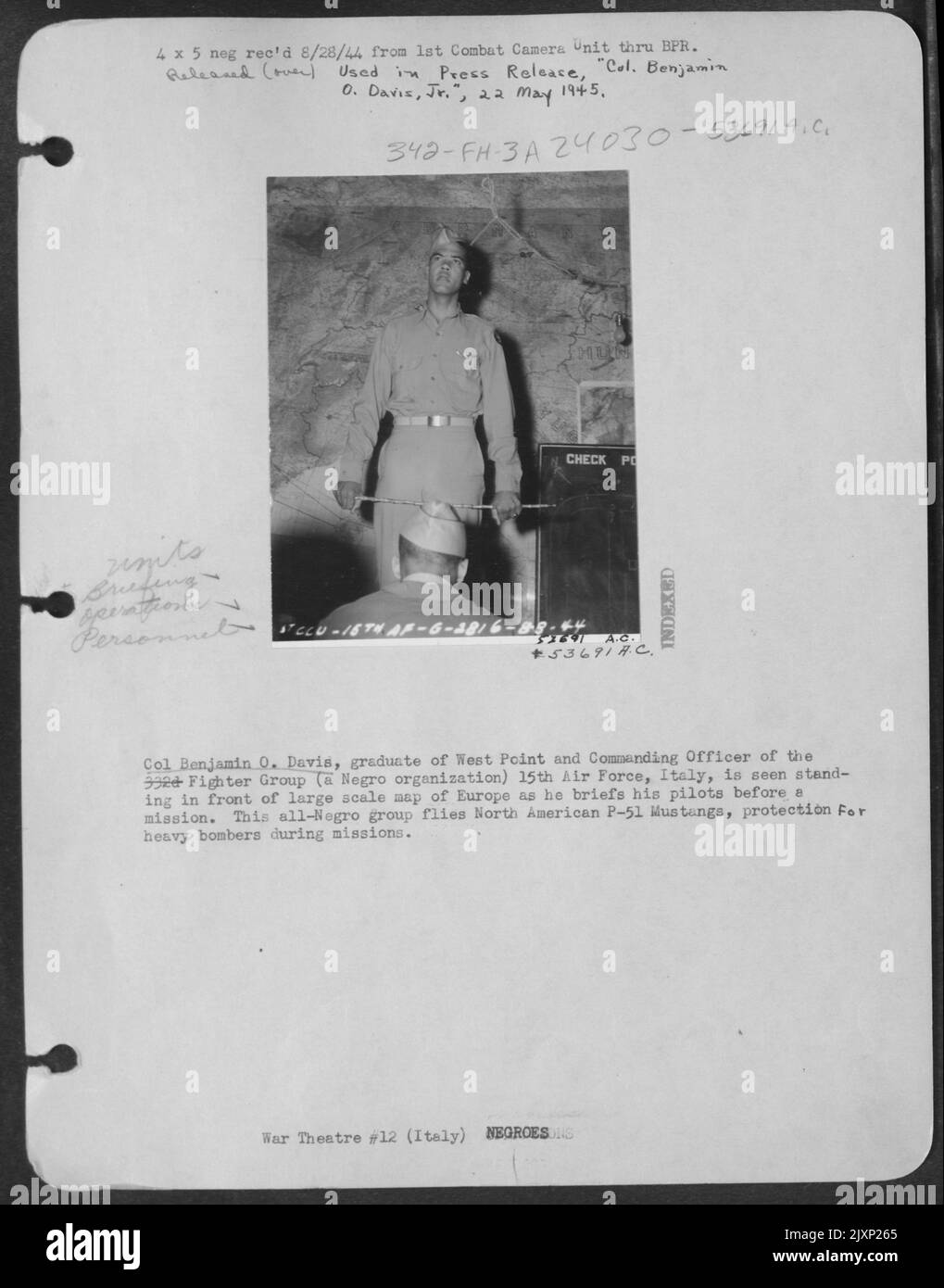 Col Benjamin O. Davis, graduate of West Point and Commanding Officer of ...