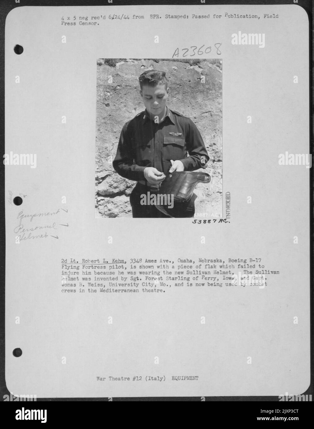 2d Lt. Robert L. Kehm, 3348 Ames Ave., Omaha, Nebraska, Boeing B-17 ...