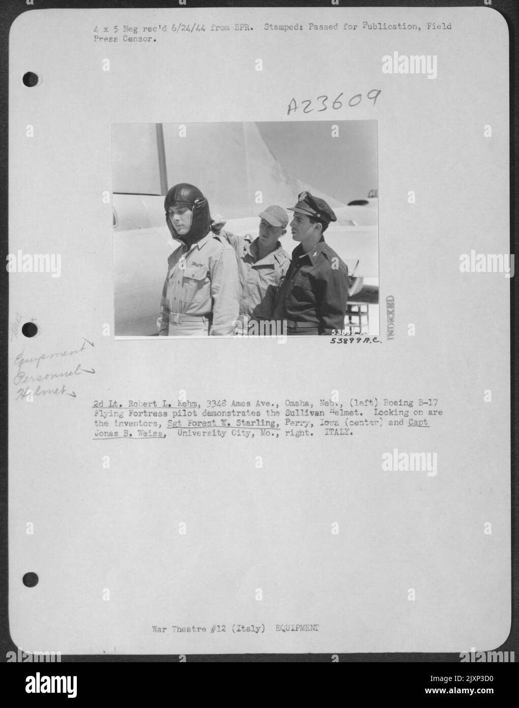 2d Lt. Robert L. Kehm, 3348 Ames Ave., Omaha, Neb., (left) Boeing B-17 ...