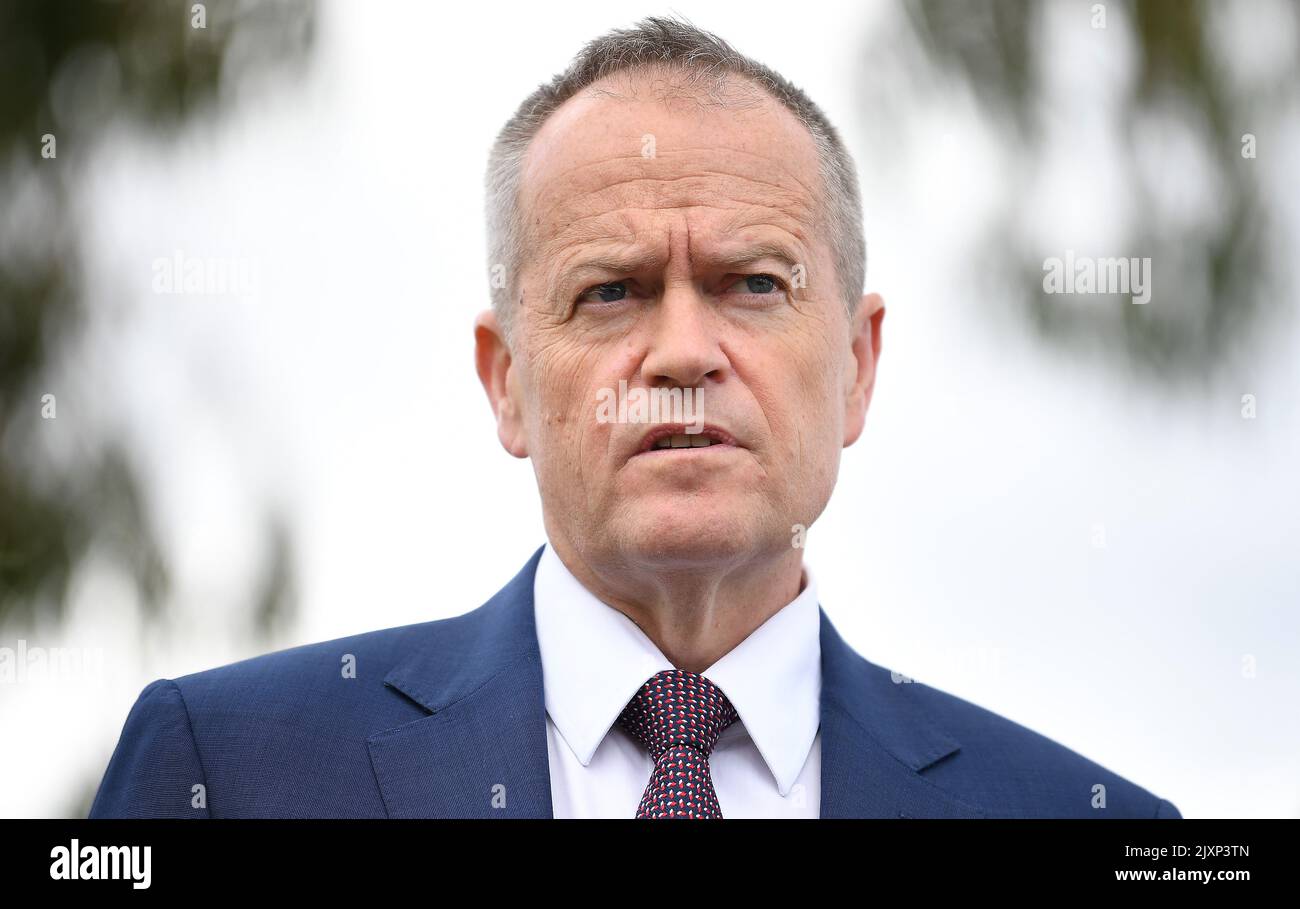 The Leader of the Opposition, Bill Shorten is seen at a media ...