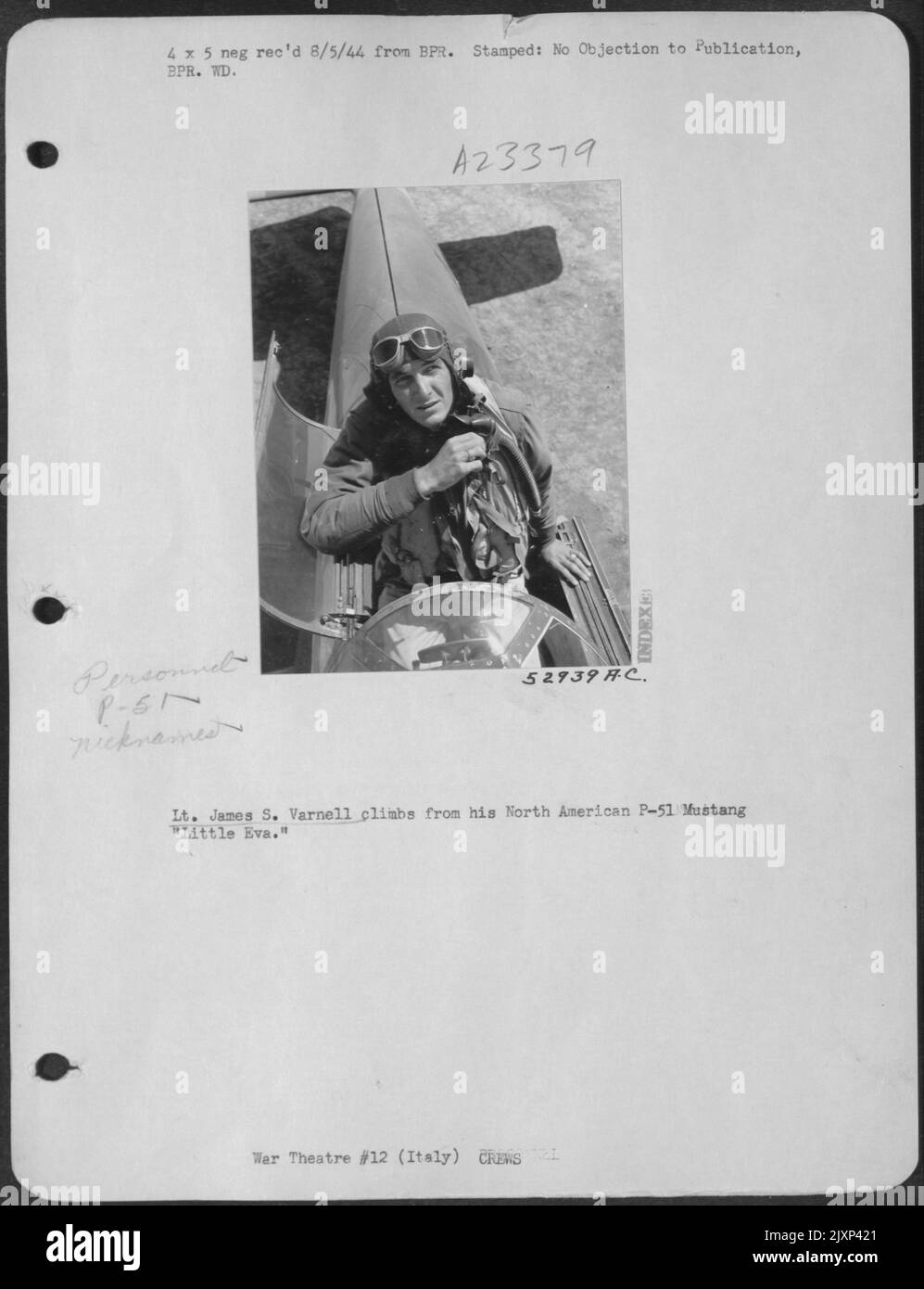 Lt. James S. Varnell climbs from his North American P-51 Mustang ...