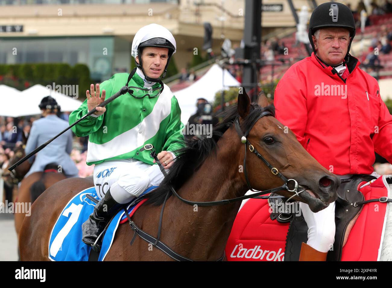 Jockey Tim Clark returns to scale after riding No Seven Espaaniyah to ...