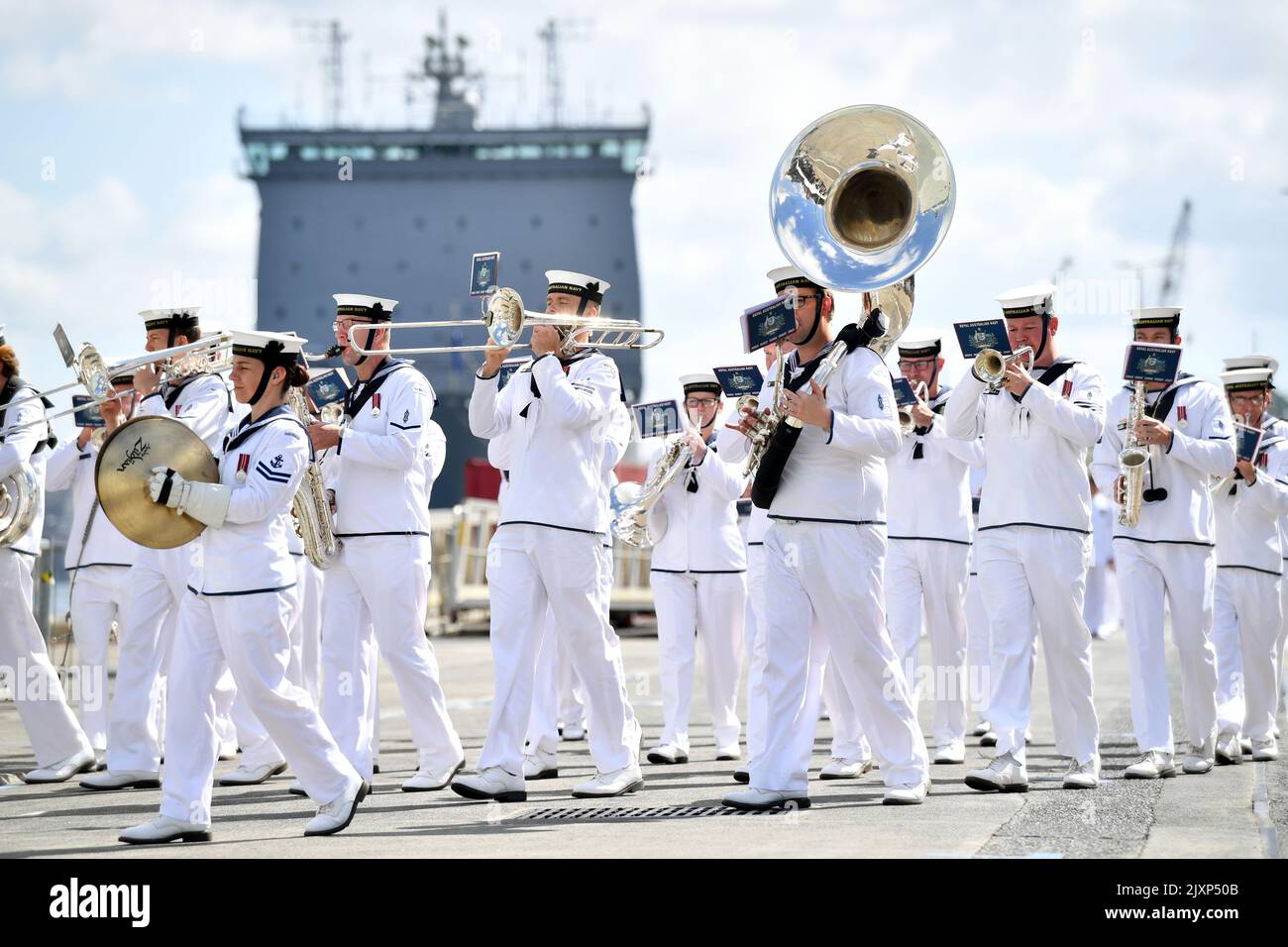 Navy personnel on parade during a commissioning ceremony for HMAS ...