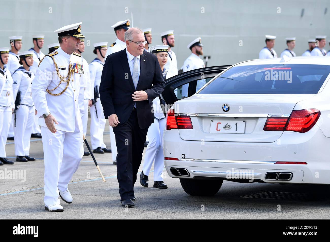 Prime Minister Scott Morrison arrives for a commissioning ceremony for ...