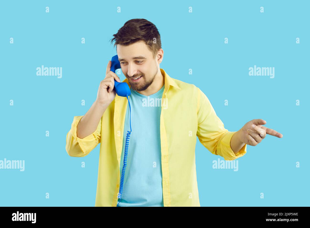 Man talk on landline telephone with customer support Stock Photo - Alamy