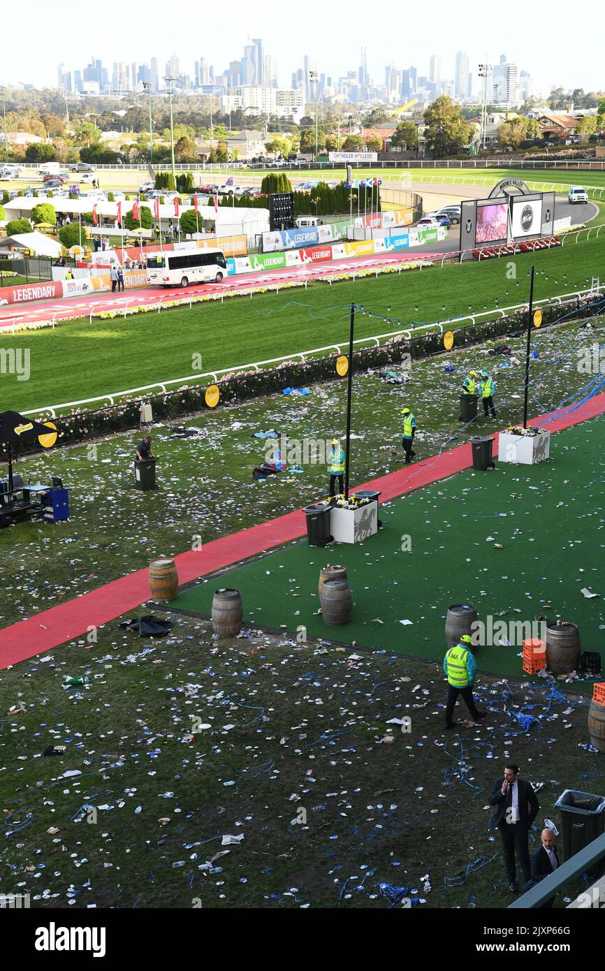 A general view of the racecourse at the conclusion of Cox Plate Day at ...