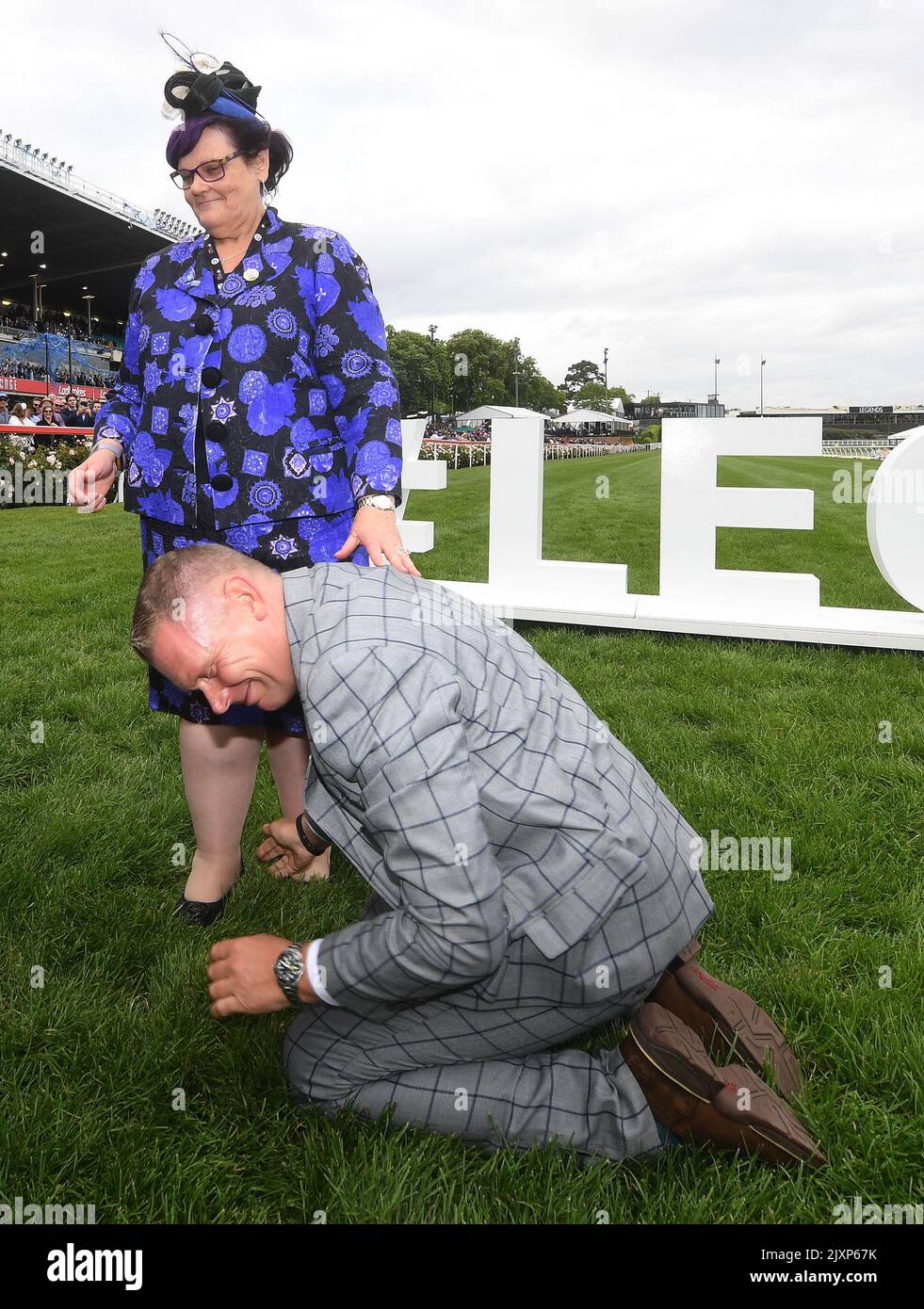 Winx owner Debbie Kepitis (left) and British racing writer Matt Chapman ...