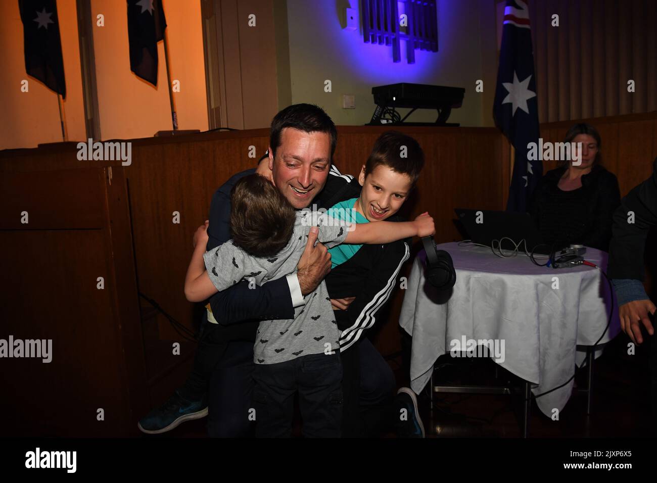 Victorian Leader of the Opposition Matthew Guy is seen with his sons at ...