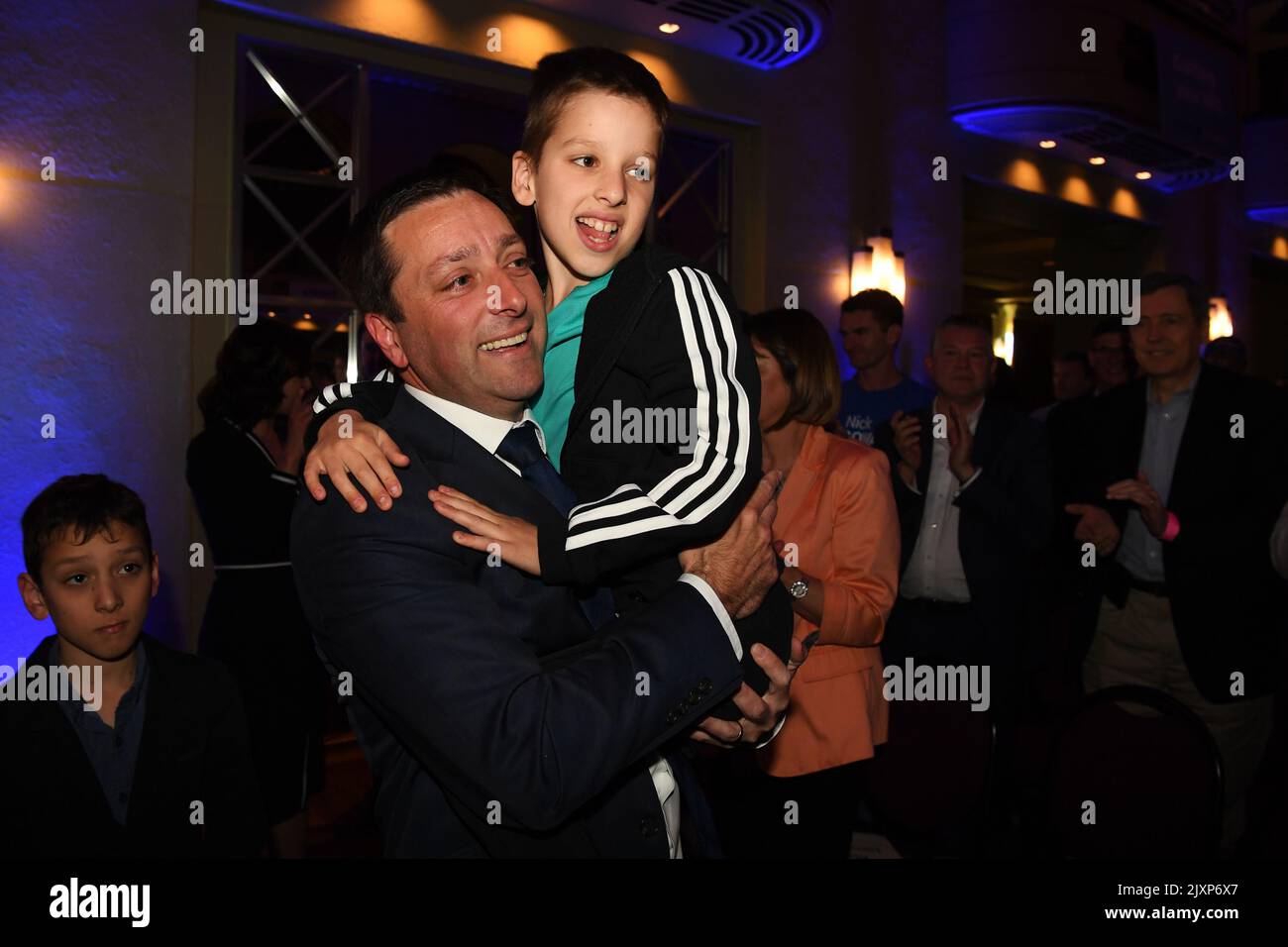 Victorian Leader of the Opposition Matthew Guy is seen with his son at ...