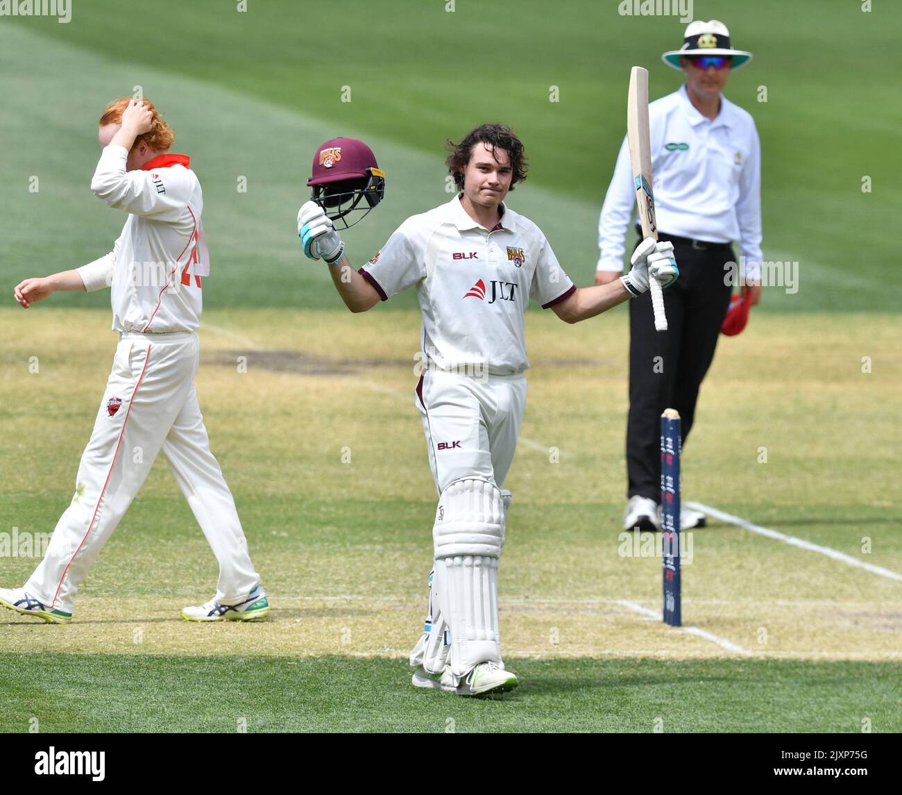 Sam Heazlett of the Bulls celebrates his 100 runs during day four of ...