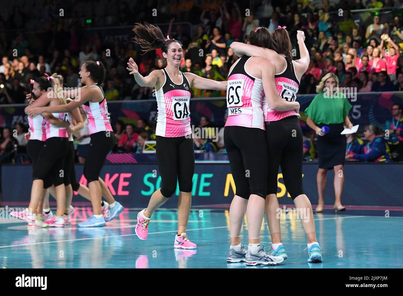 Ameliaranne Ekenasio (centre) of New Zealand celebrates with team mates ...