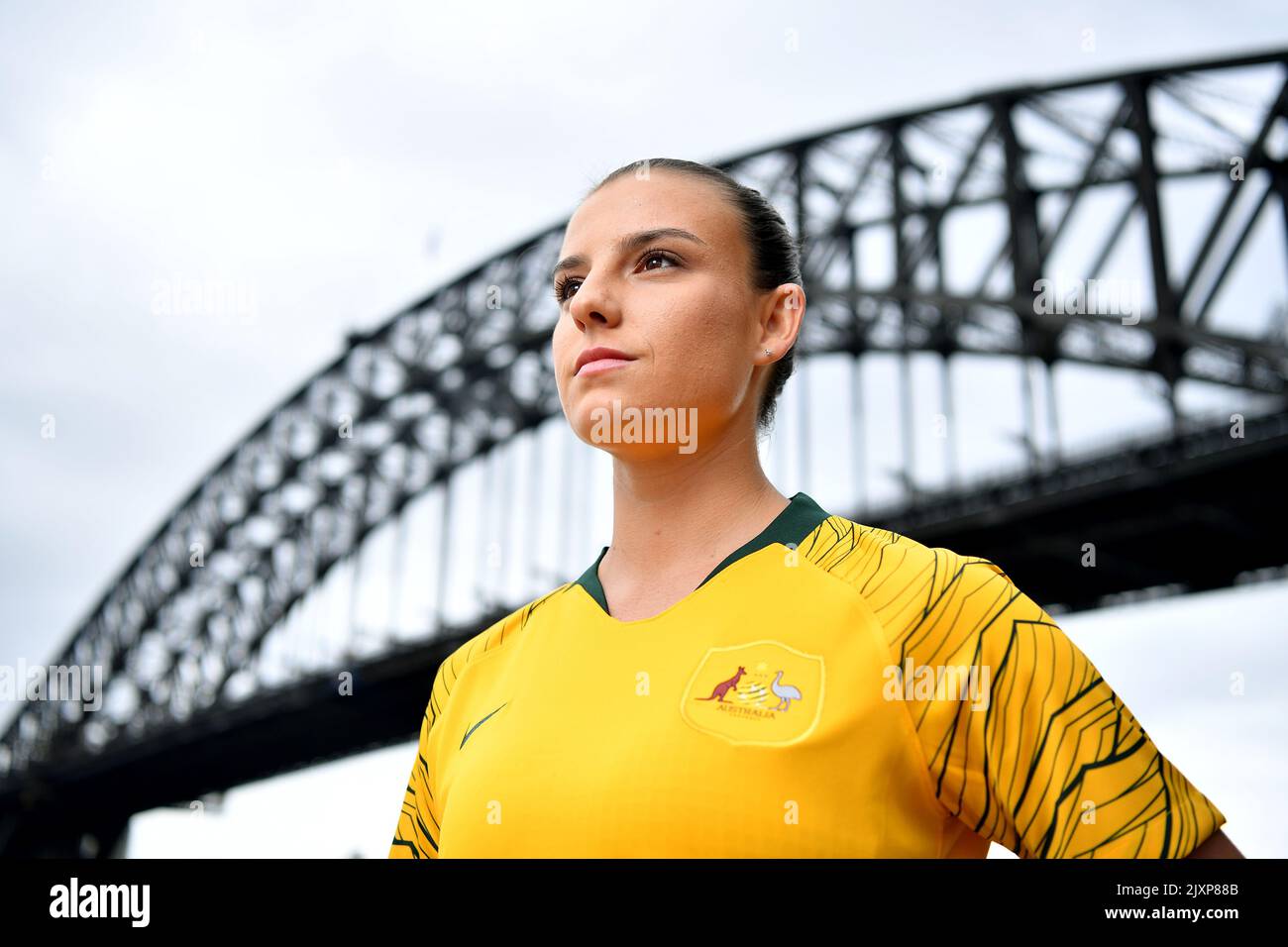 Matildas player Chloe Logarzo poses for a photograph following a ...