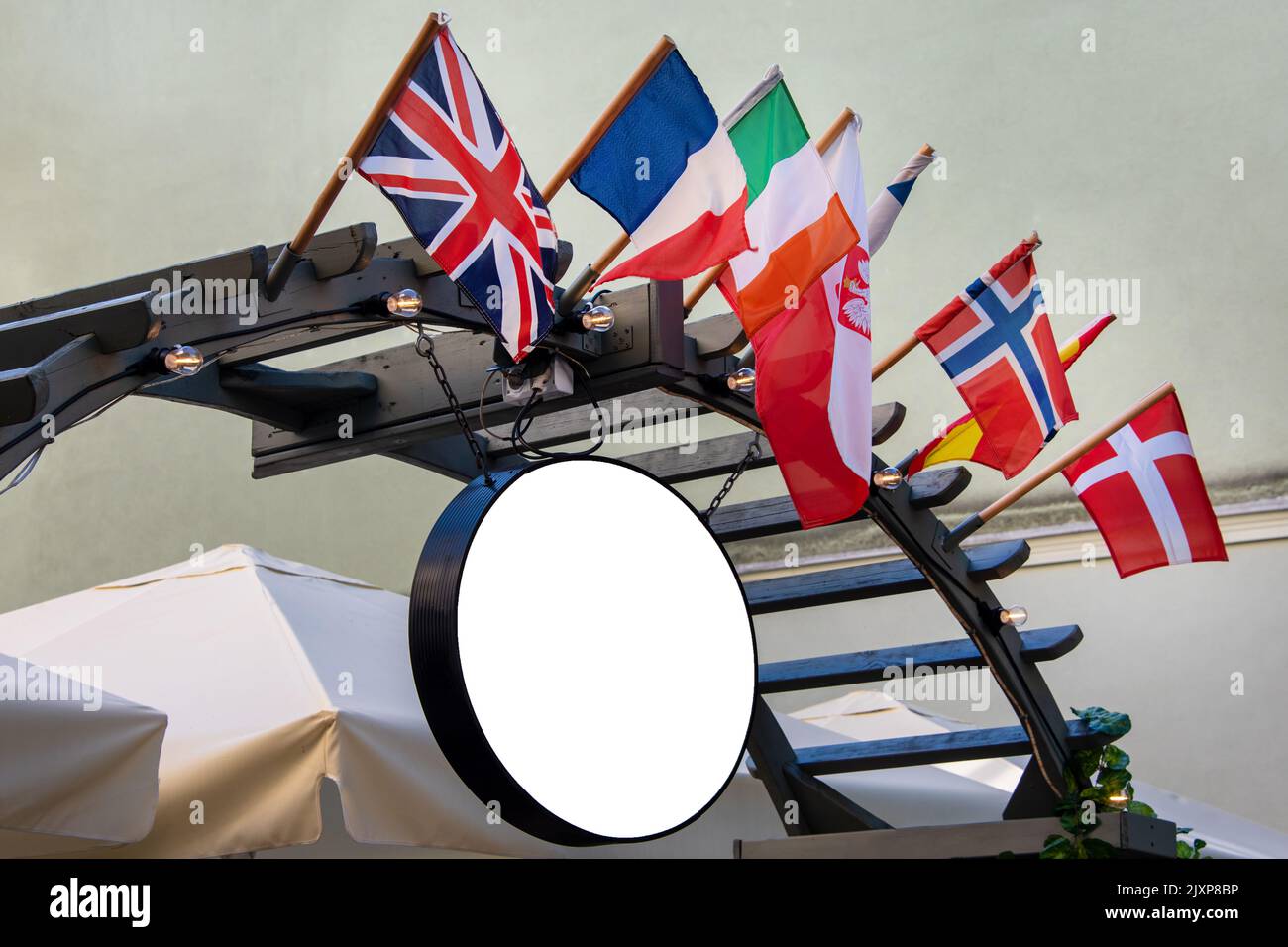 Street signage light box signboard with flags of Europe countries ...