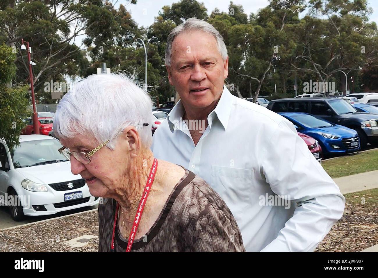 The father of Ben Cousins, Bryan Cousins (right), is seen outside ...