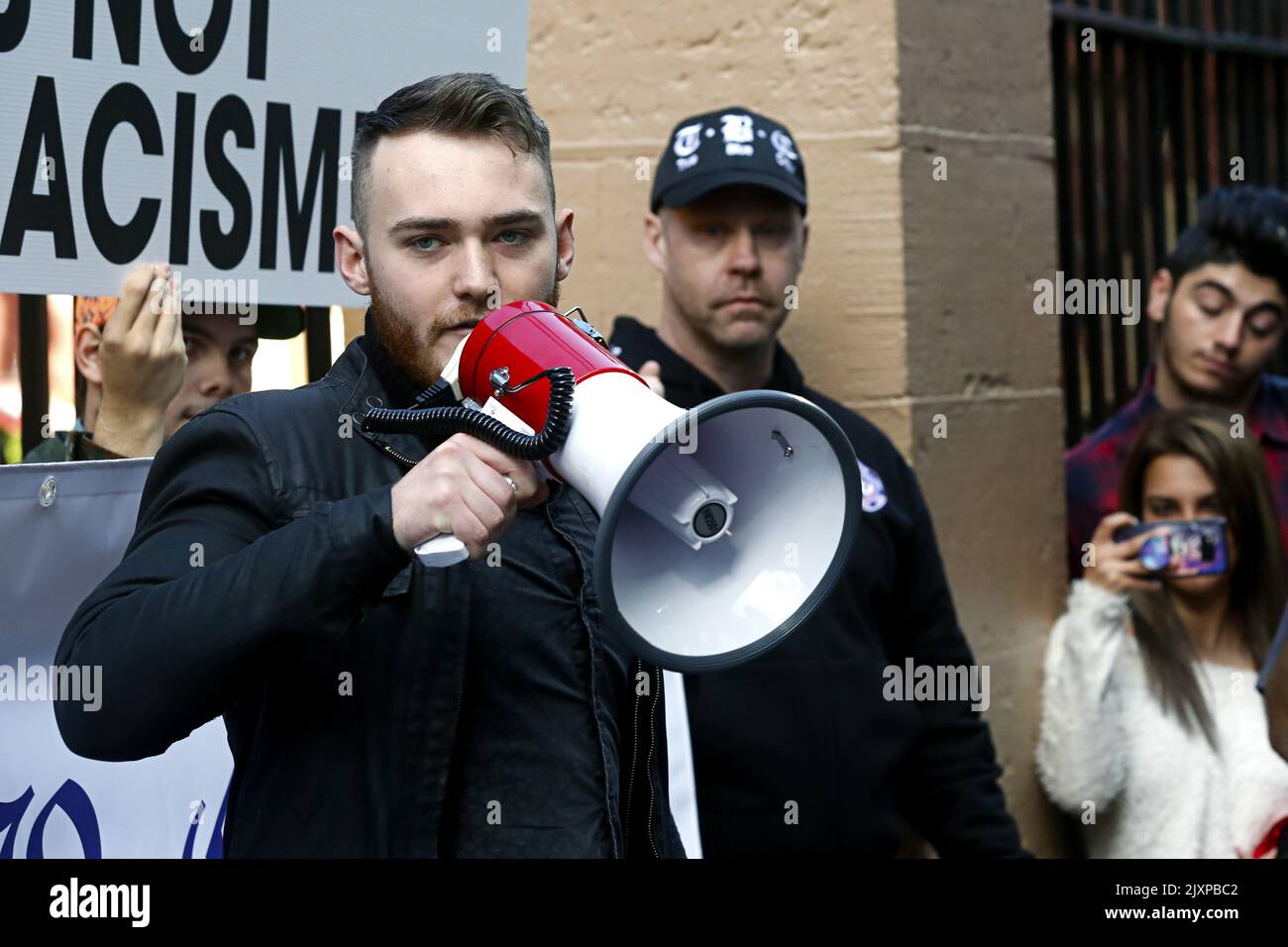 Self-Described nationalist, Thomas Hopper, is seen delivering a speech ...