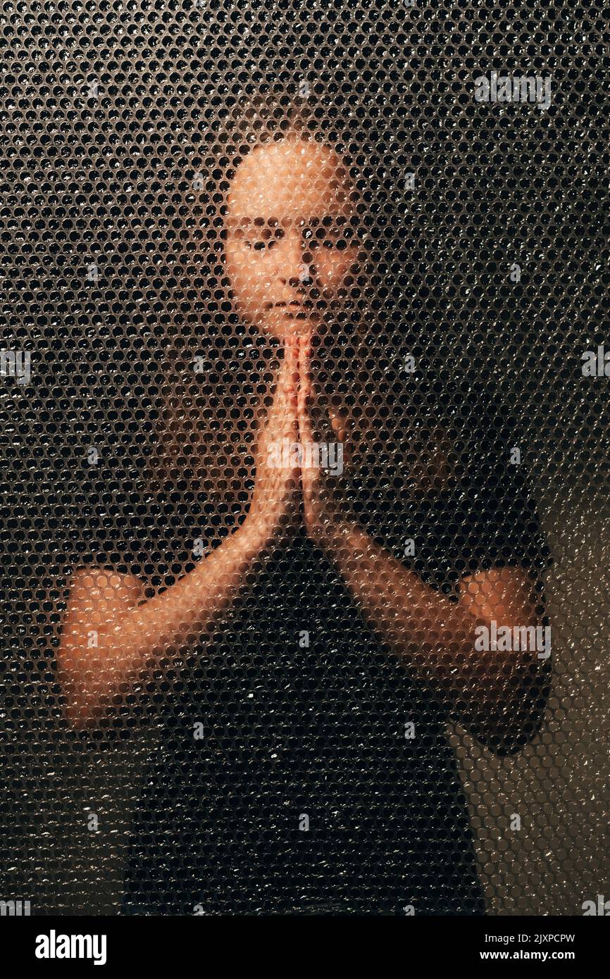 praying woman sin confession textured portrait Stock Photo - Alamy