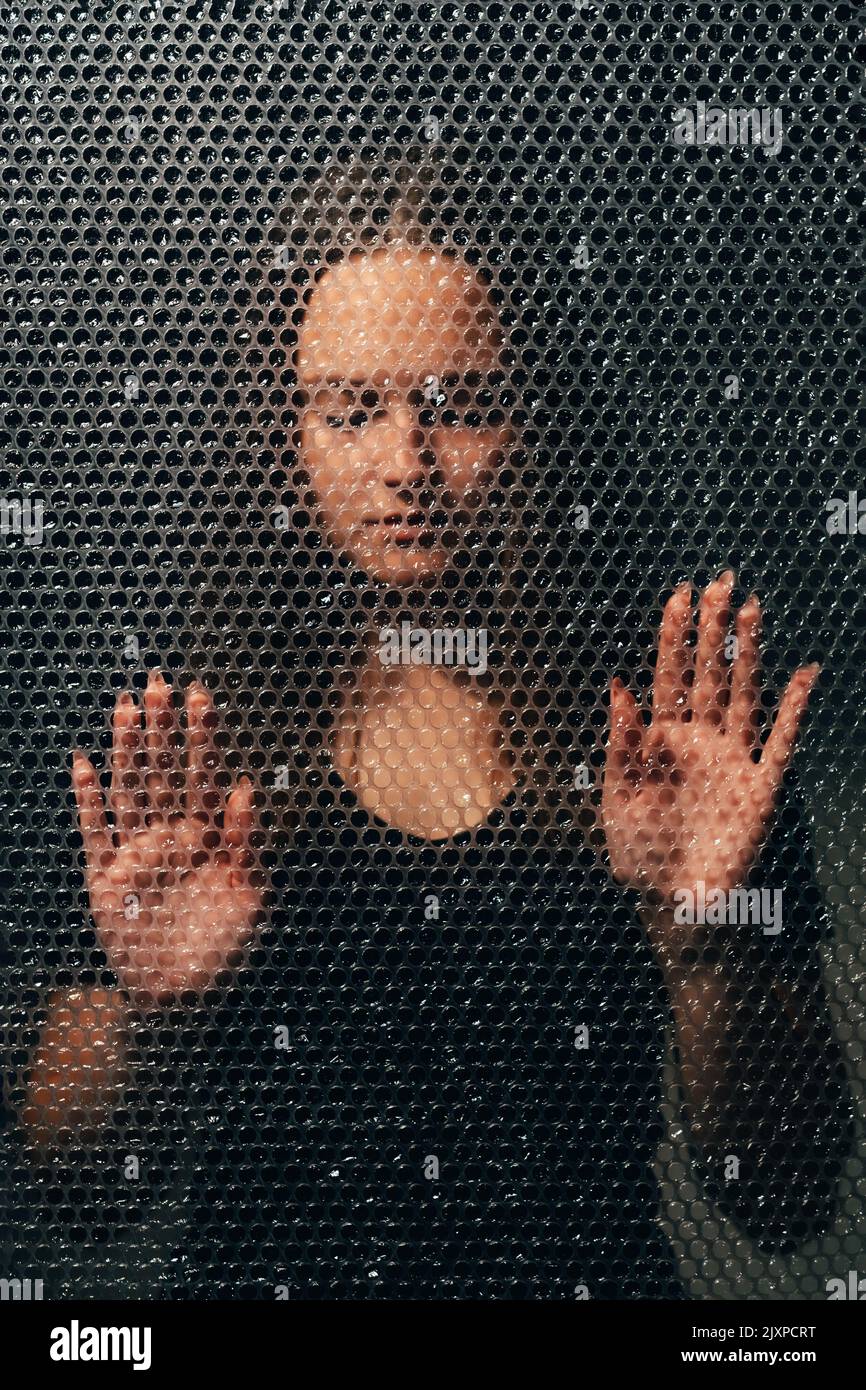 desperate woman social pressure textured portrait Stock Photo - Alamy